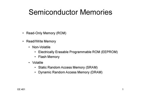 12 Semiconductor Memories Semiconductor Memories • Read Only Memory Rom • Read Write Memory