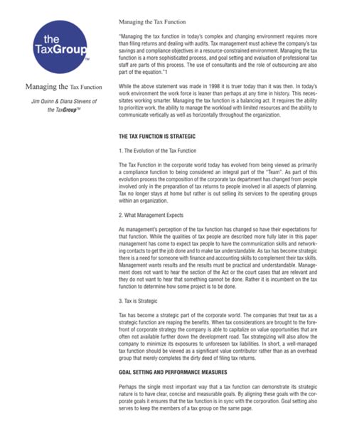 Managing The Tax Function
