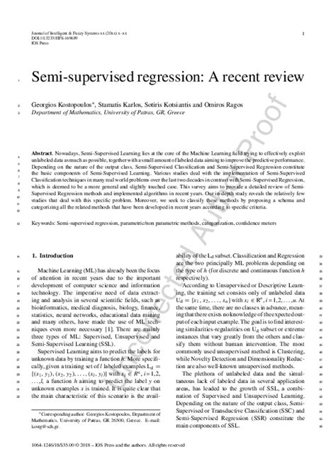 Pdf Semi Supervised Regression A Recent Review