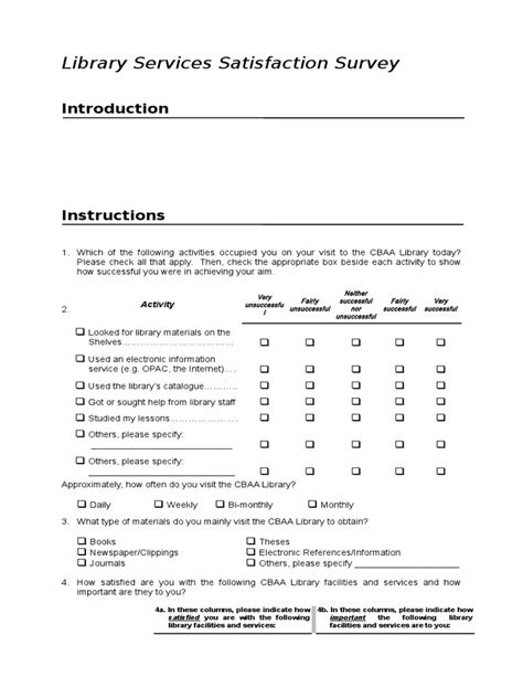 Library Services Satisfaction Survey Questionnaire | PDF | Librarian ...