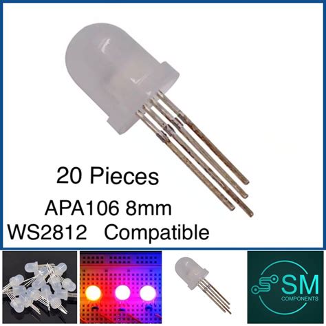 Apa106 F8 8mm Rgb Led 20pcs Ws2812b Sk6812 Neopixel Comp Light Emitti Sm Components
