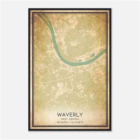 Vintage Waverly West Virginia Map Poster Waverly Wv City Road Wall Art Print Custom Maps