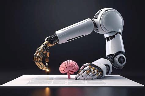premium photo 3d rendering robot arm writing ai brain