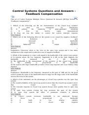 Control Systems Questions And Answers Docx Control Systems Questions And Answers Feedback