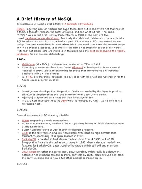 A Brief History Of Nosql Pdf No Sql Data Management Software