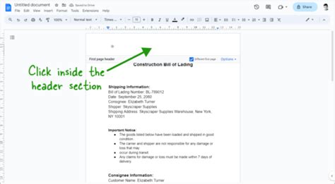 How To Put Header Only On The First Page In Google Docs