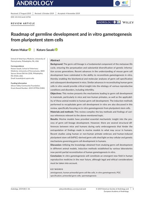 Pdf Roadmap Of Germline Development And In Vitro Gametogenesis From