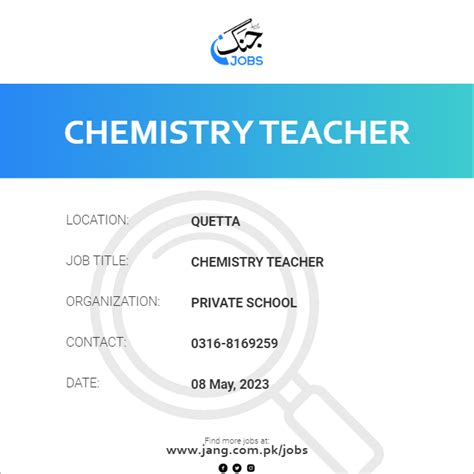 Chemistry Teacher Job Private School Jobs In Quetta 63863