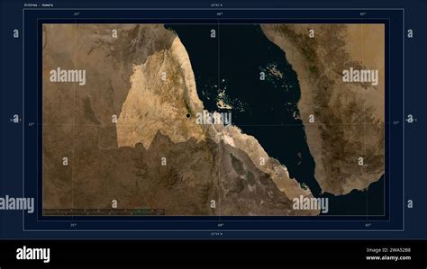 Eritrea Highlighted On A Low Resolution Satellite Map Map With The Country S Capital Point