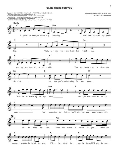 Ill Be There For You Chords By Bon Jovi Melody Line Lyrics And Chords