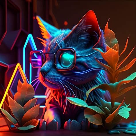 Cat Wearing Glasses With Geometric Space Art Futuristic Album Cover