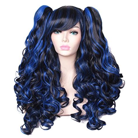 Colorground Long Curly Cosplay Wig With 2 Ponytailsblack Otaku Kami