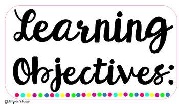 Learning Objective Cards Editable Learning Objectives Learning Goals Learning