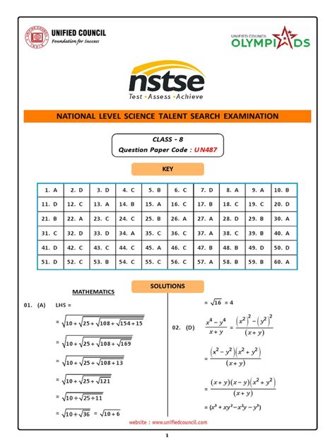 Cl 8 Nstse 2023 Paper 487 Key Pdf Force Anode