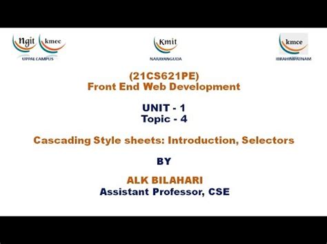 UNIT 1 Cascading Style Sheets Introduction Selectors YouTube