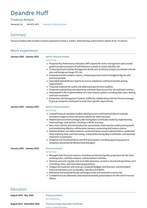 Treasury Analyst Resume Examples And Templates