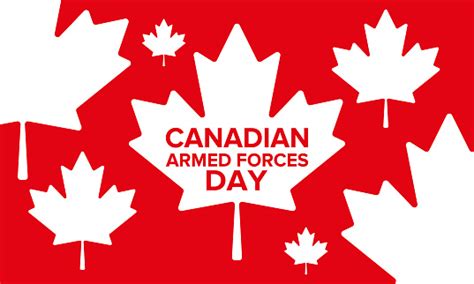 캐나다 군 복무 일 공휴일 6 월 연례 축 하 캐나다 국기입니다 메이플 리프 디자인 군대의 남성과 여성에 게 특별 찬사 포스터 카드 배너 및 배경 0명에 대한 스톡 벡터