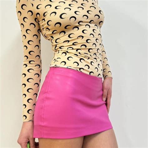 Cult Naked Pink Faux Leather Skort Mini Skirt Depop