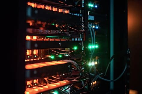 Premium AI Image A Bright Colored Server On A Rack Full Of Cables