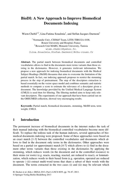 Pdf Biodi A New Approach To Improve Biomedical Documents Indexing