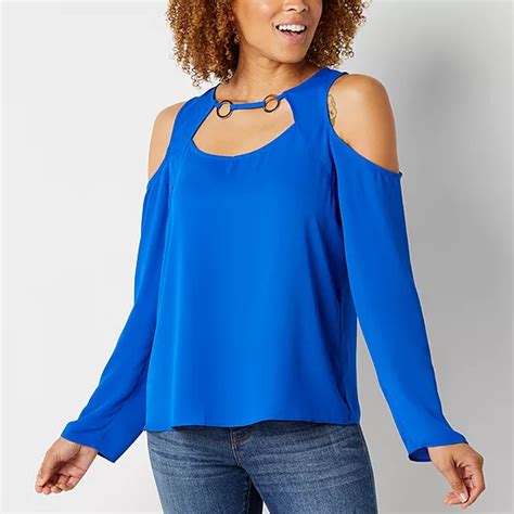 Bold Elements Womens Asymmetrical Neck Long Sleeve Blouse Jcpenney