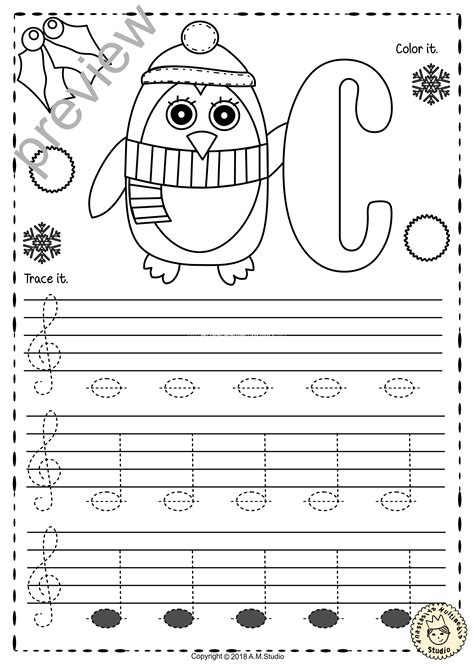 Treble Clef Tracing Music Notes Worksheets For Spring Anastasiya D85