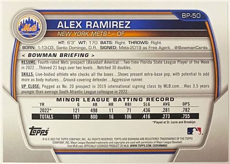 Alex Ramirez 2023 Bowman New York Mets Baseball Card Kbk Sports