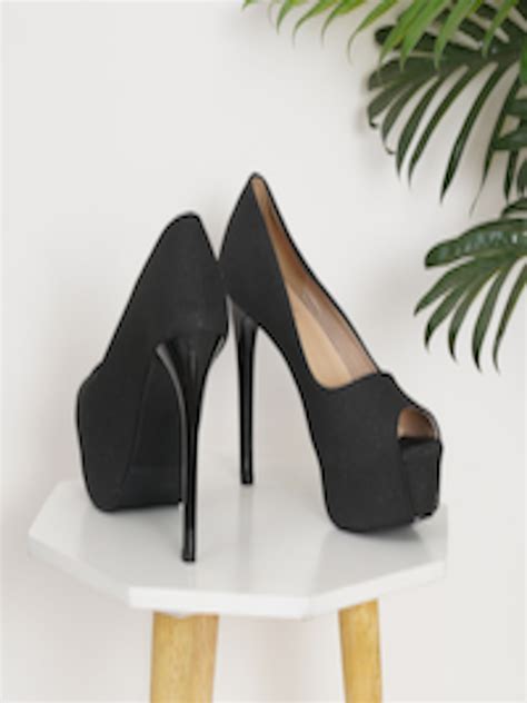 Buy Shuz Touch Black High Top Stiletto Peep Toe High Heel Pumps With