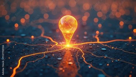 Glowing Location Pin Highlights City Digital Map Abstract Tech Map Shows Global Connection