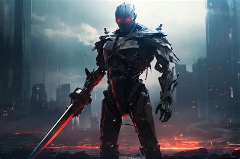 Premium Ai Image Scifi Robotic Exoskeleton Armor With Human Operator Inside Robot With Neon