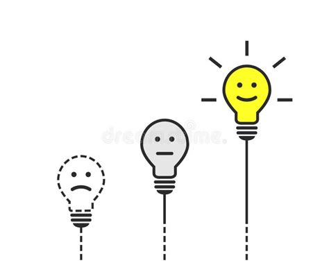 Idea And Process Concept Thinking Solution And Innovation Steps With Smiling Light Bulb In The