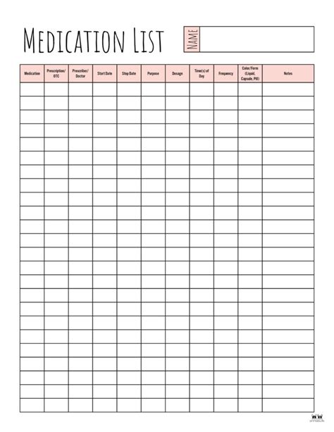 Get Free Printable Medication List Forms Today Printables For Everyone