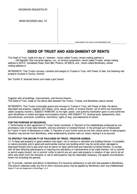 Printable Deed Of Assignment Template