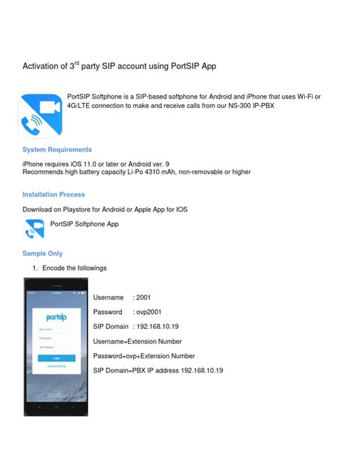 activation of 3rd party sip account using portsip app download free