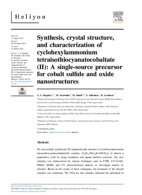 Pdf Synthesis Crystal Structure And Characterization Of