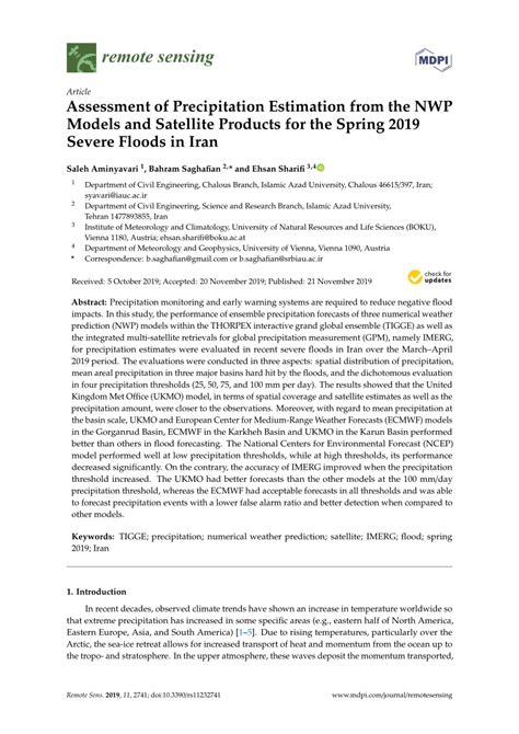 Pdf Assessment Of Precipitation Estimation From The Nwp Models And Satellite Products For The