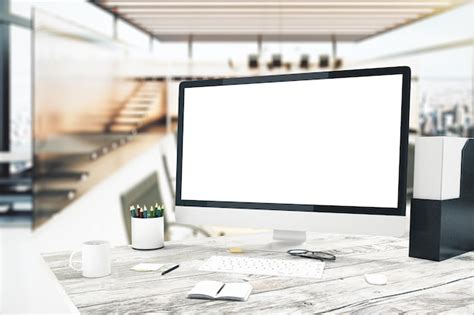 Premium Photo Blank Monitor In Sunlit Office
