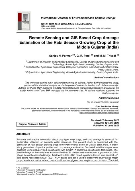 Pdf Remote Sensing And Gis Based Crop Acreage Estimation Of The Rabi Season Growing Crop Of