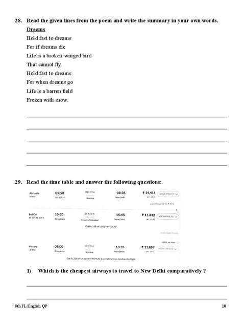 Karnataka 8th English First Language Model Question Paper 2025