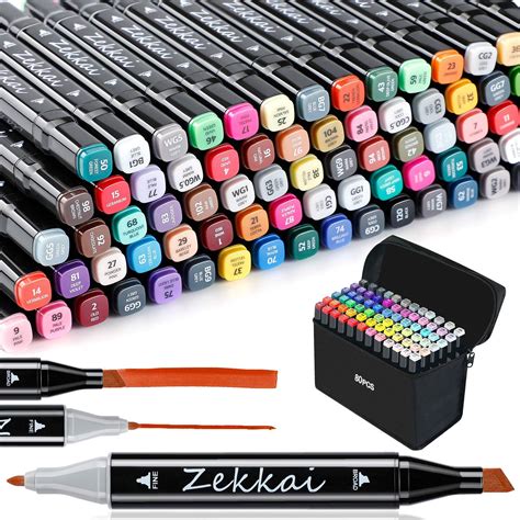 Zekkai 80 Colours Black Twin Markers Broad and Fine Point Tip Graphic ...