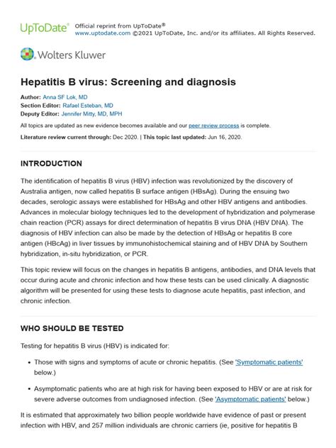 Hepatitis B Virus Screening And Diagnosis Pdf Hepatitis B Hepatitis