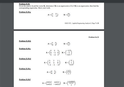 Solved Problem D30 Given The Matrix A And The Vector K
