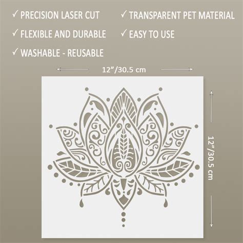 Mandala Lotus Stencil For Painting On Wall Tile Canvas Etsy Canada