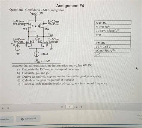 Question1 Consider A Cmos Integrator Assume That All