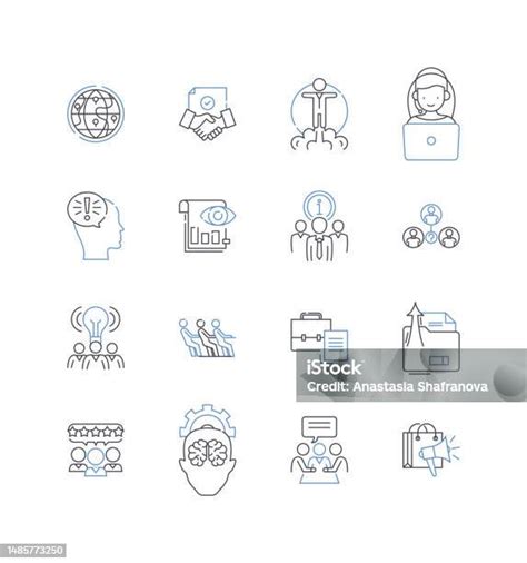 공유 책임 라인 아이콘 컬렉션입니다 협업 파트너십 책임 신뢰 존중 협력 헌신 벡터 및 선형 그림 참여 권한 부여 시너지 개요 표지판 세트 공동체에 대한 스톡 벡터 아트 및