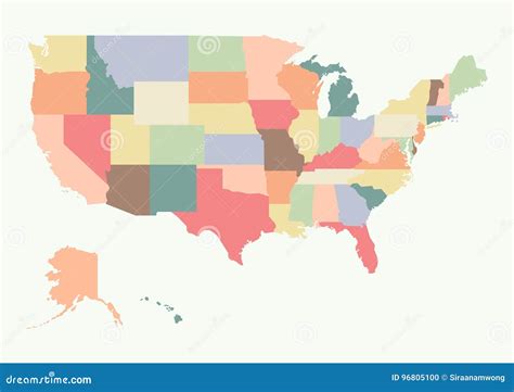 Mapa Colorido Dos EUA Do Vintage Ilustração do Vetor Ilustração de