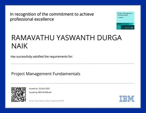 Ramavathu Yaswanth Durga Naik On Linkedin Projectmanagement Ibm Certification