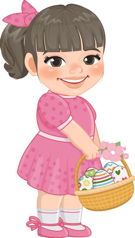 Happy Easter Girl Holding Eggs Basket Cartoon Character Png 21125690 Png