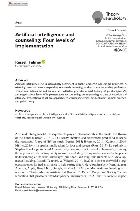 Pdf Artificial Intelligence And Counseling Four Levels Of Implementation