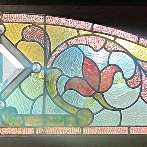 American Denver Stained Leaded Beveled Jewelled Glass Arched Transom